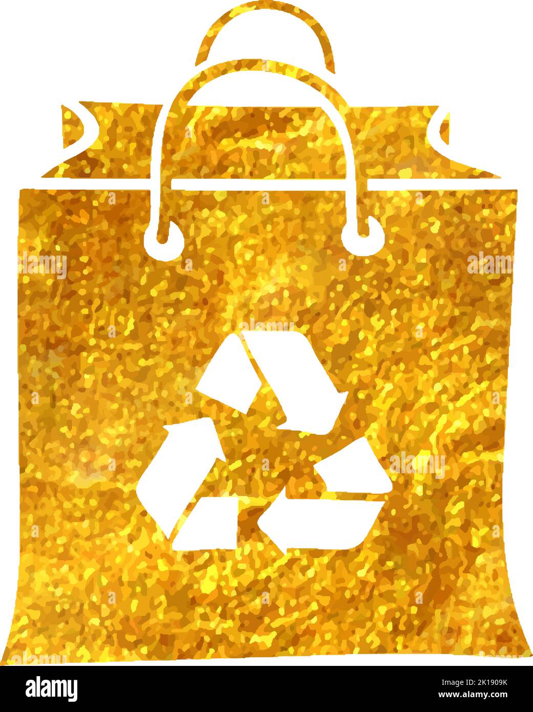 Hand drawn Recycle symbol icon in gold foil texture vector illustration ...