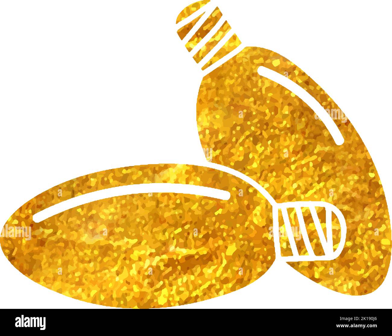 Hand drawn Christmas light bulb icon in gold foil texture vector ...