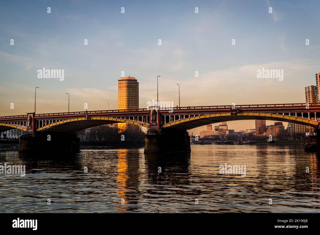 View of Vauxhall Bridge over the River Thames and famous Millbank Tower ...