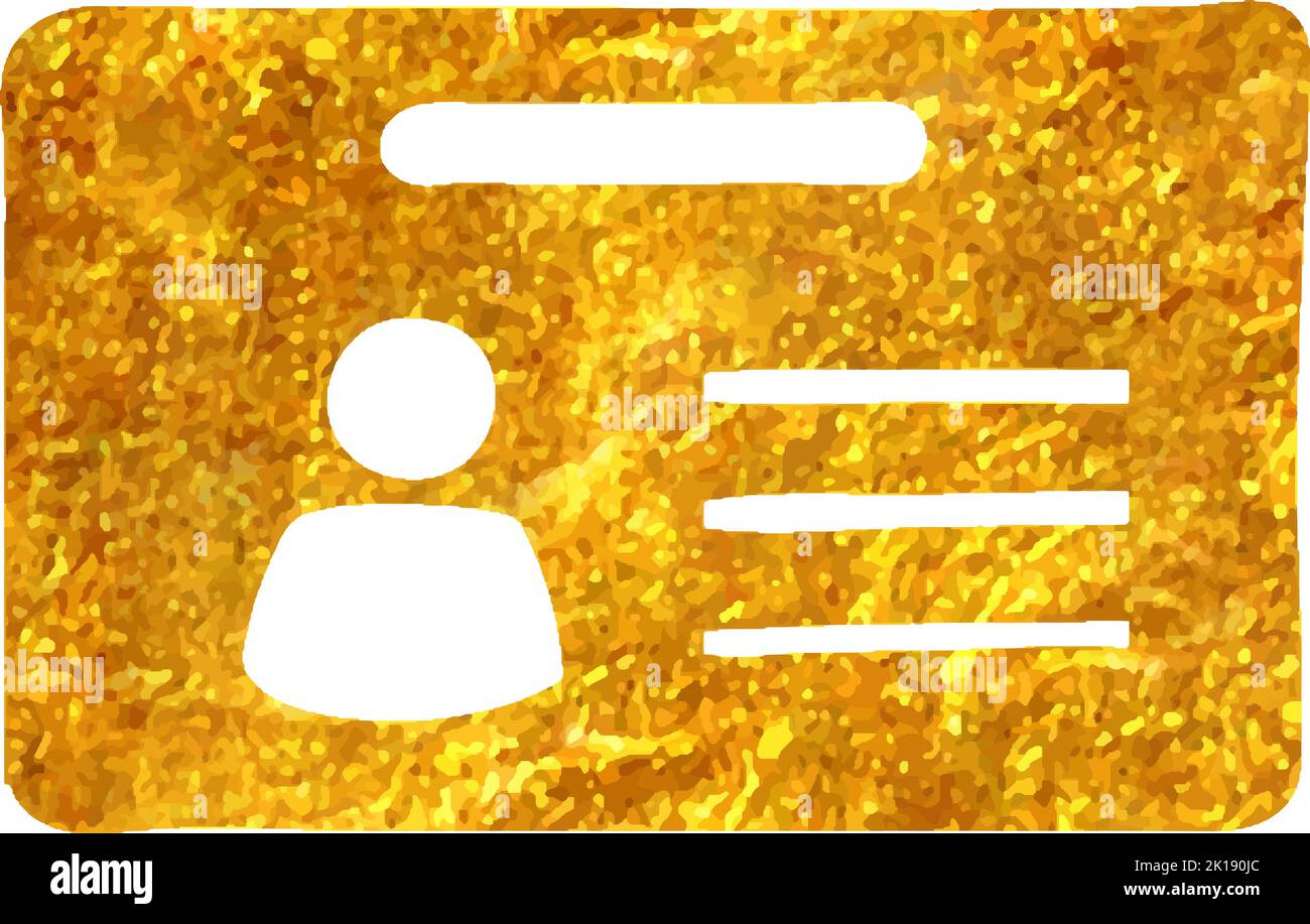 Hand drawn ID Card icon in gold foil texture vector illustration Stock ...