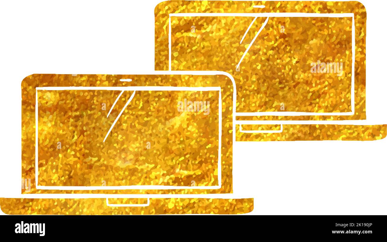 Hand drawn Laptops icon in gold foil texture vector illustration Stock ...