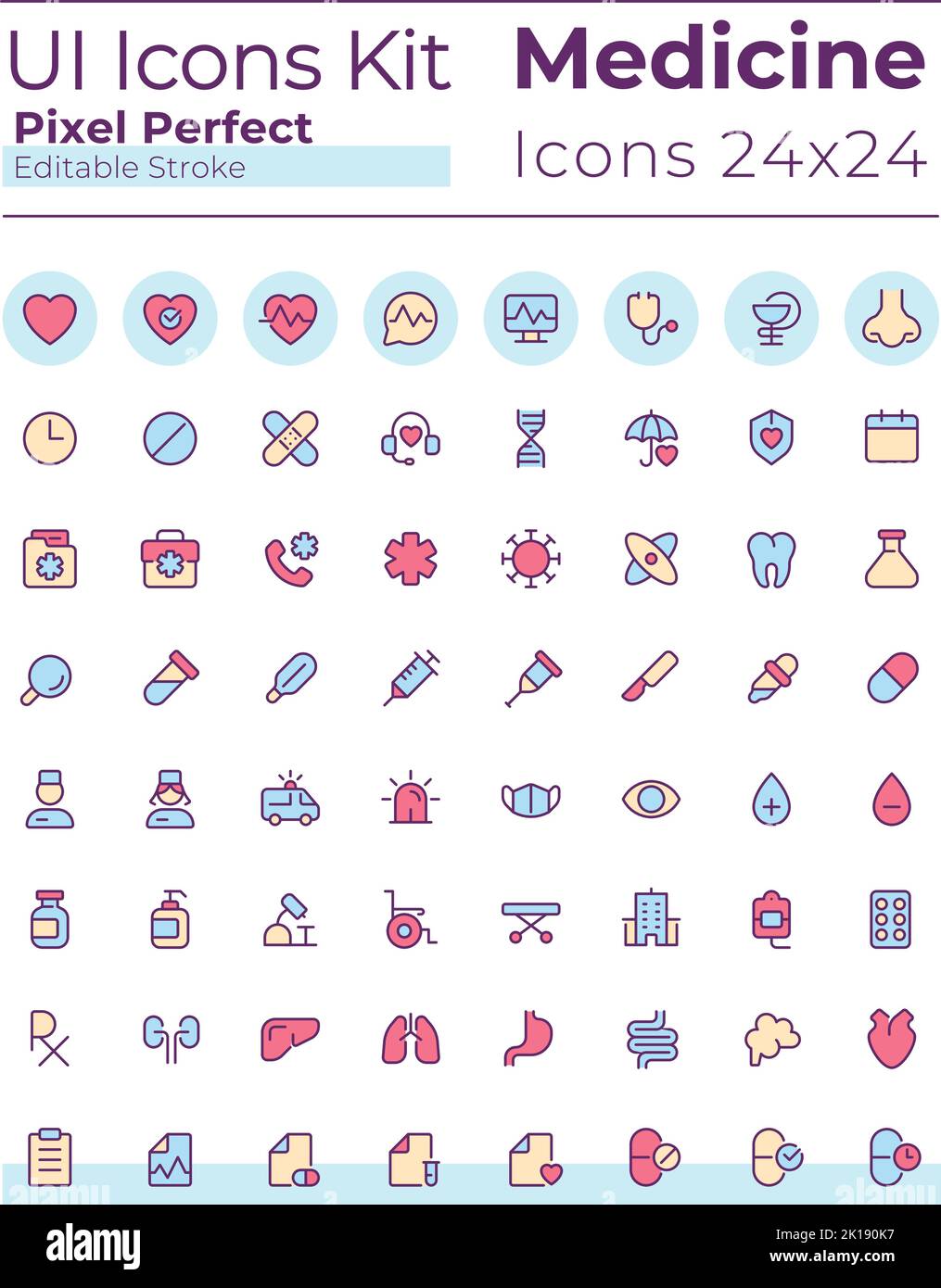 Medicine related pixel perfect RGB color ui icons set Stock Vector ...