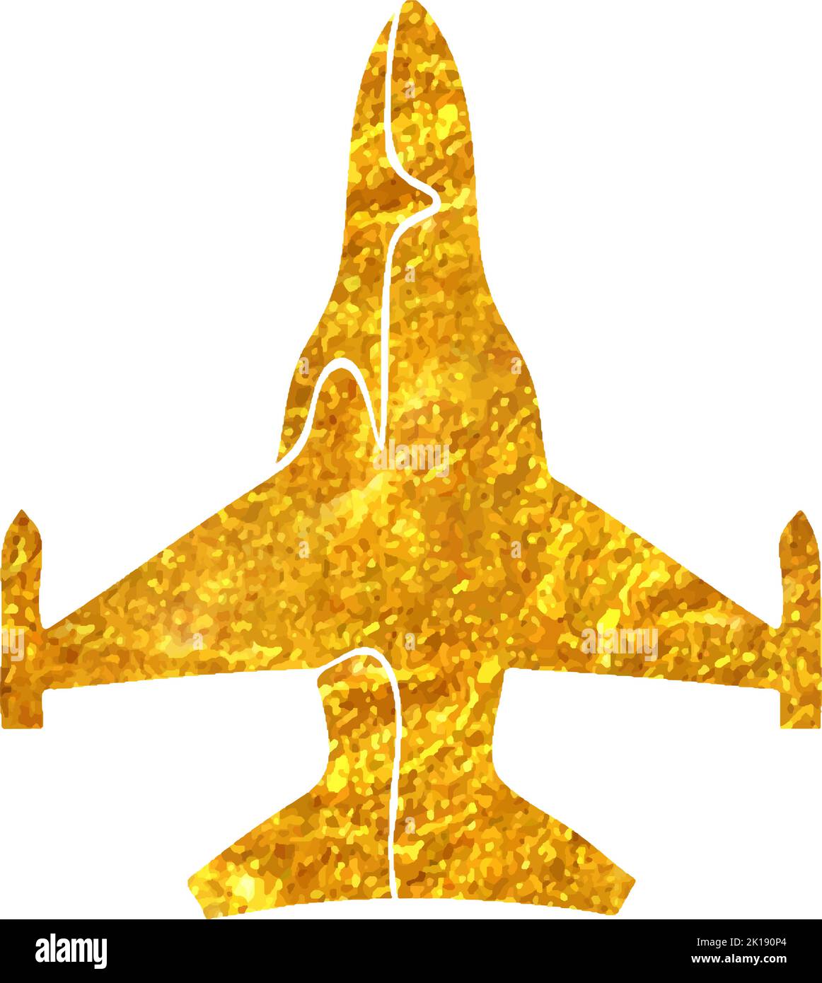 Hand drawn Fighter jet icon in gold foil texture vector illustration ...