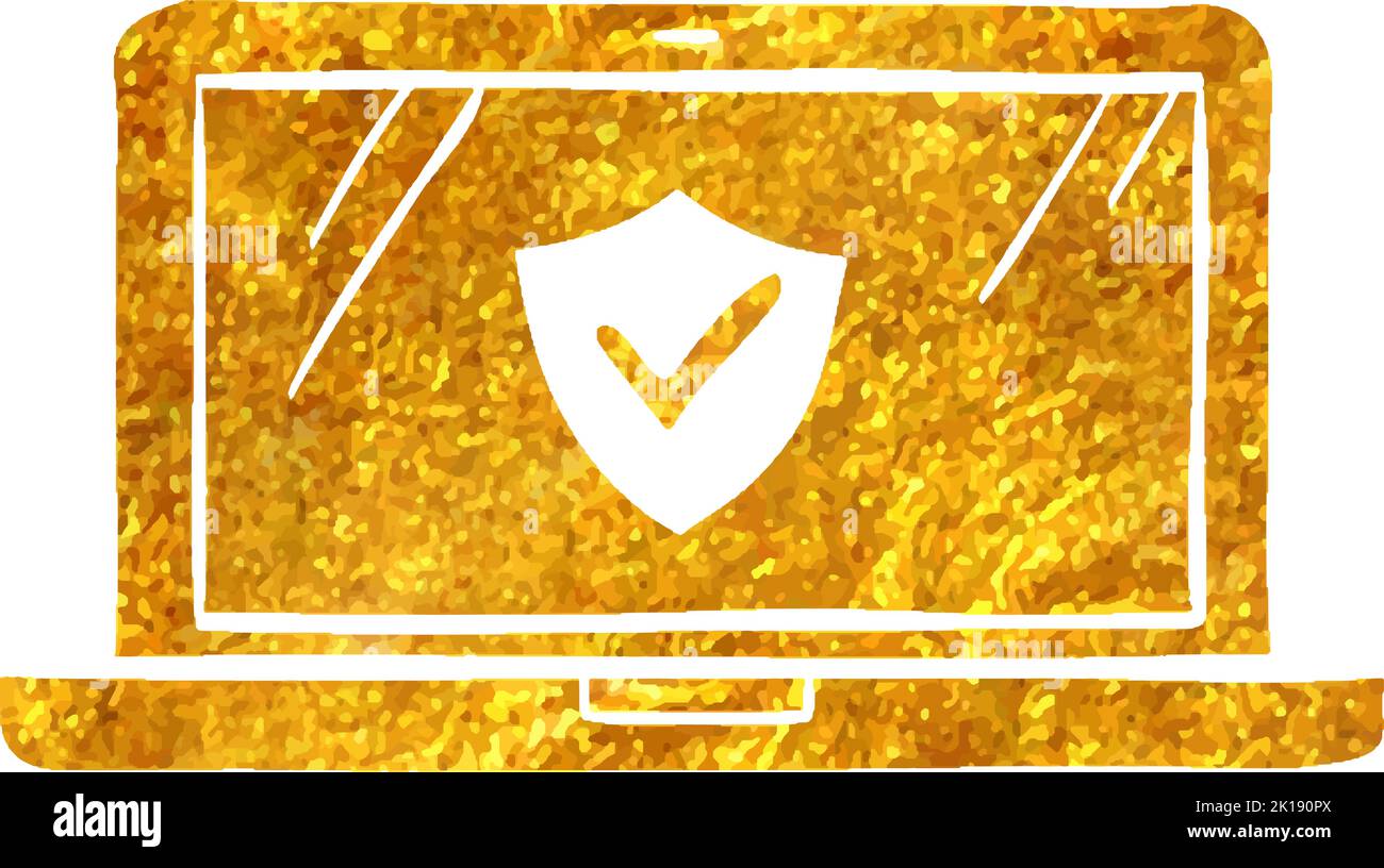 Hand drawn Laptops icon in gold foil texture vector illustration Stock ...