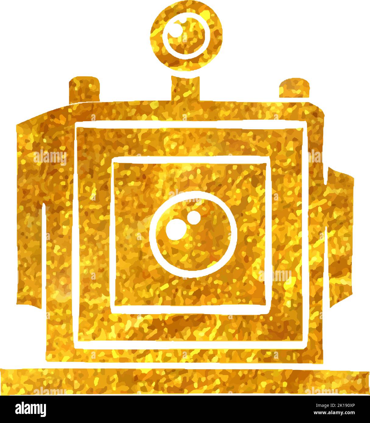 Hand drawn Large format camera icon in gold foil texture vector ...