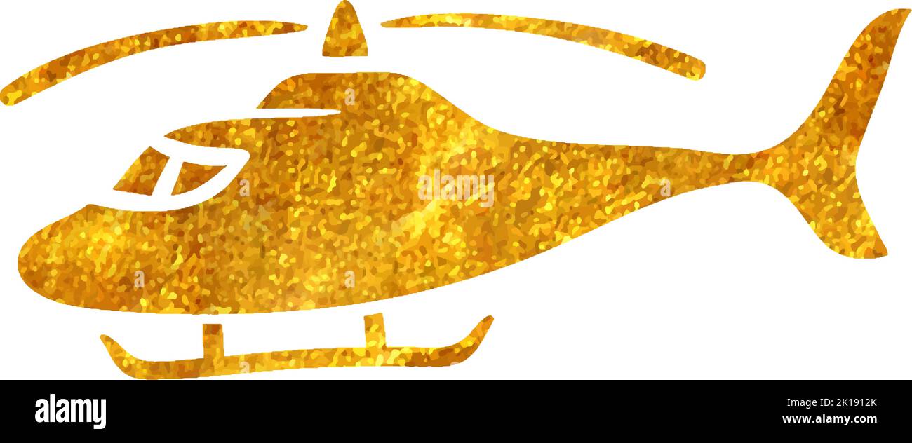 Hand drawn Helicopter icon in gold foil texture vector illustration ...