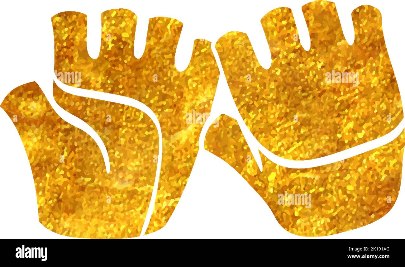 Hand drawn sport gloves icon in gold foil texture vector illustration ...