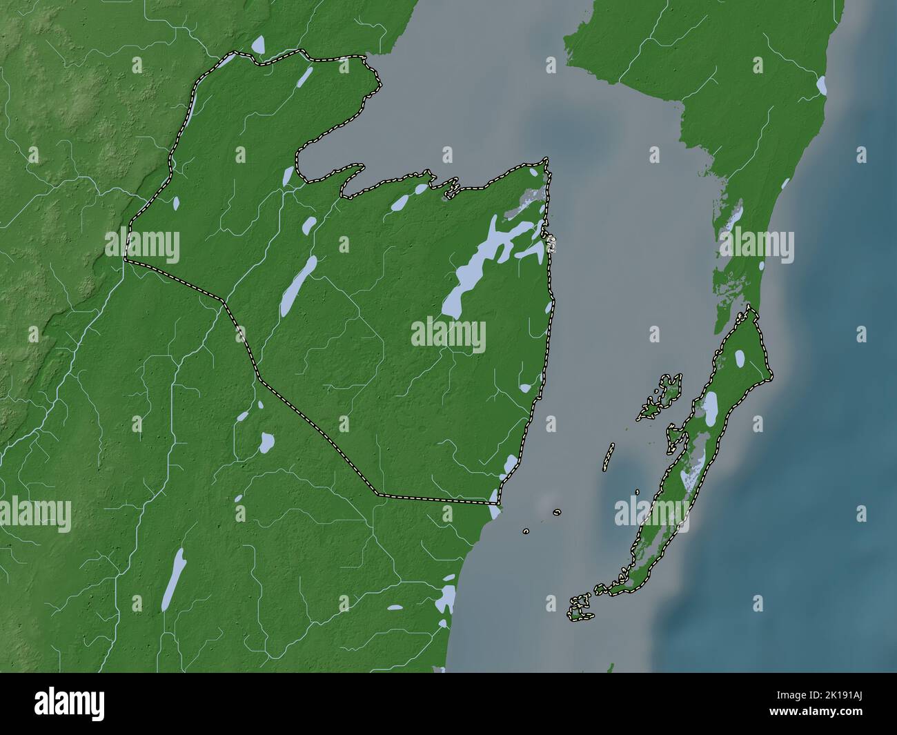 Corozal, district of Belize. Elevation map colored in wiki style with ...