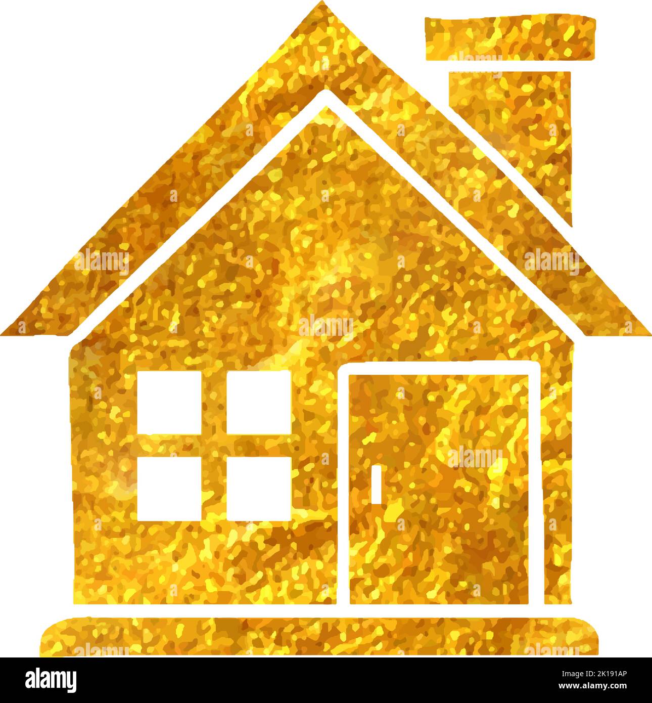 Hand drawn Home button icon in gold foil texture vector illustration ...