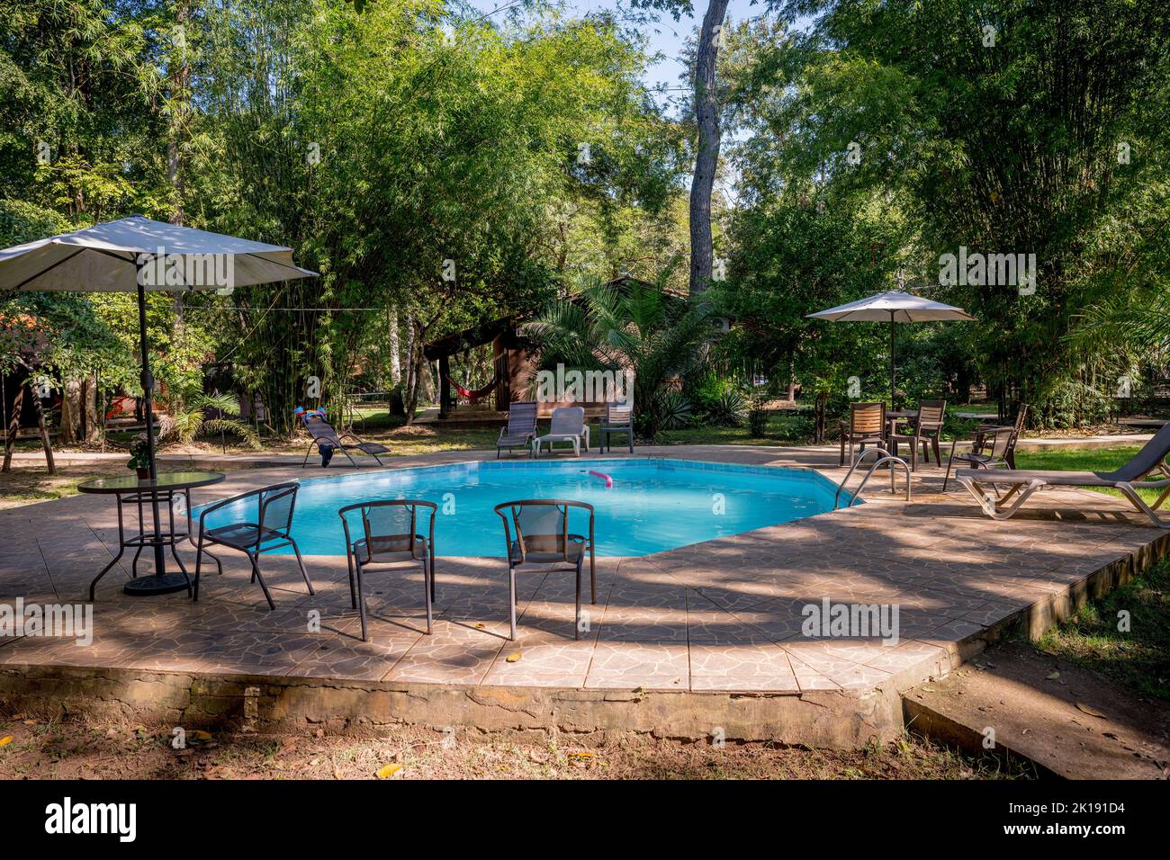 The swimming pool at the Aymara Lodge in the northern Pantanal, Mato ...