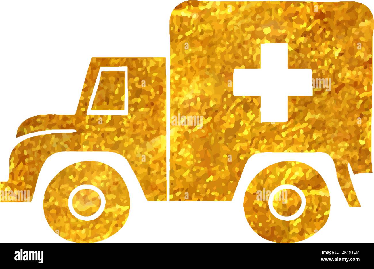 Hand drawn Military ambulance icon in gold foil texture vector ...
