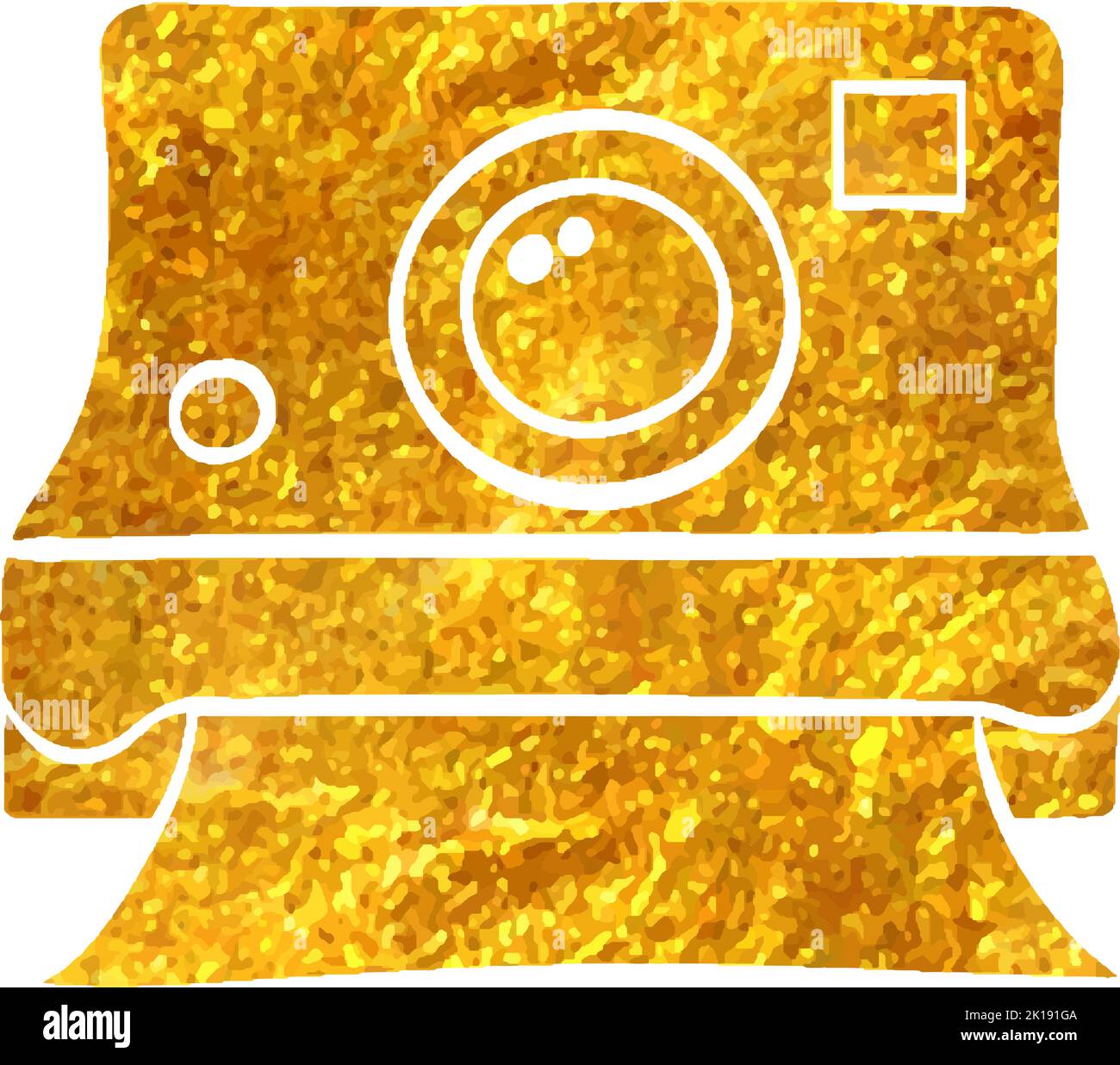 Hand drawn Instant camera icon in gold foil texture vector illustration ...