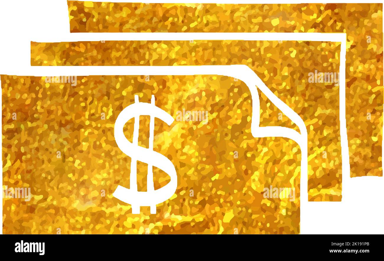 Hand drawn Money icon in gold foil texture vector illustration Stock ...