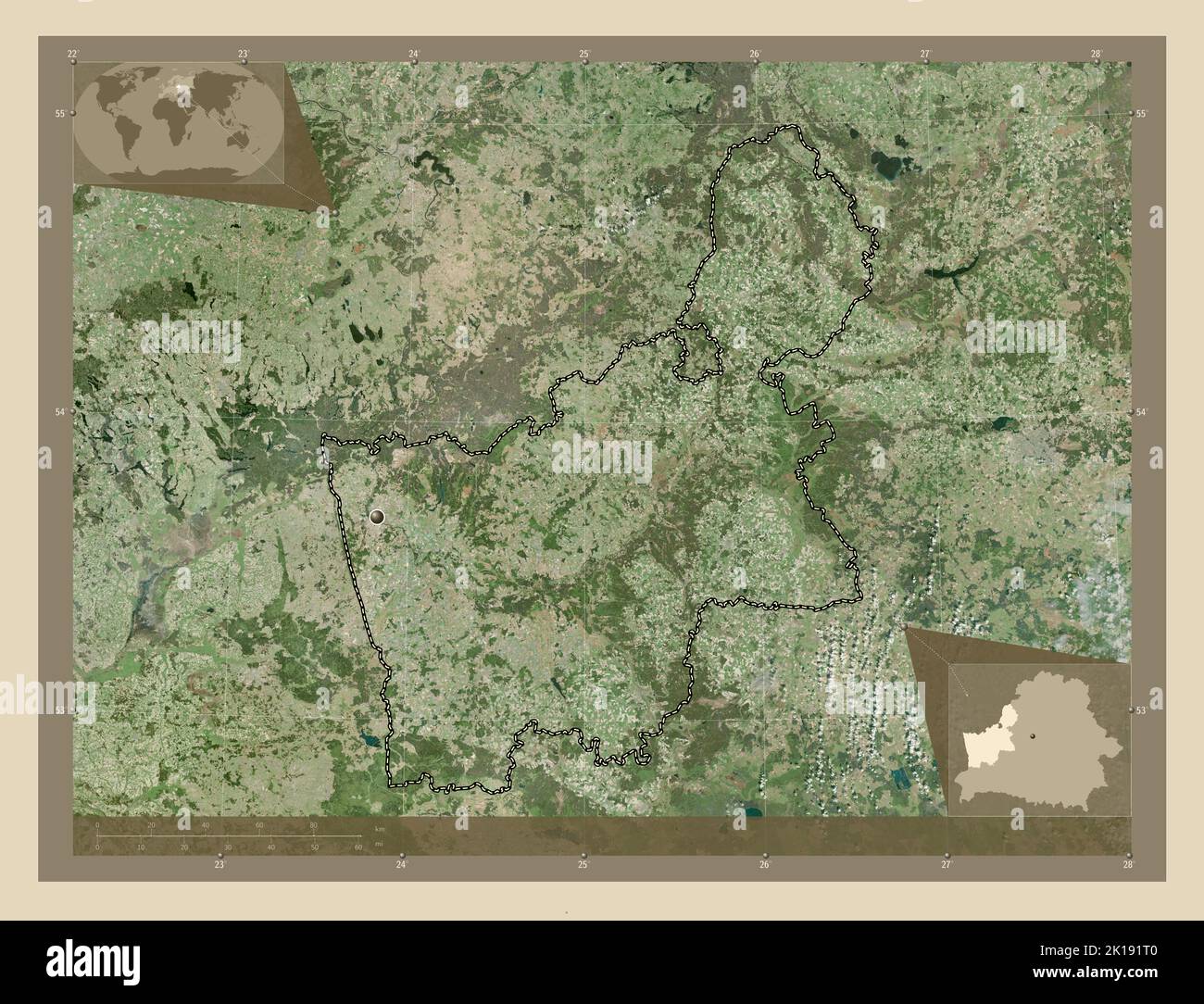 Hrodna, region of Belarus. High resolution satellite map. Corner ...