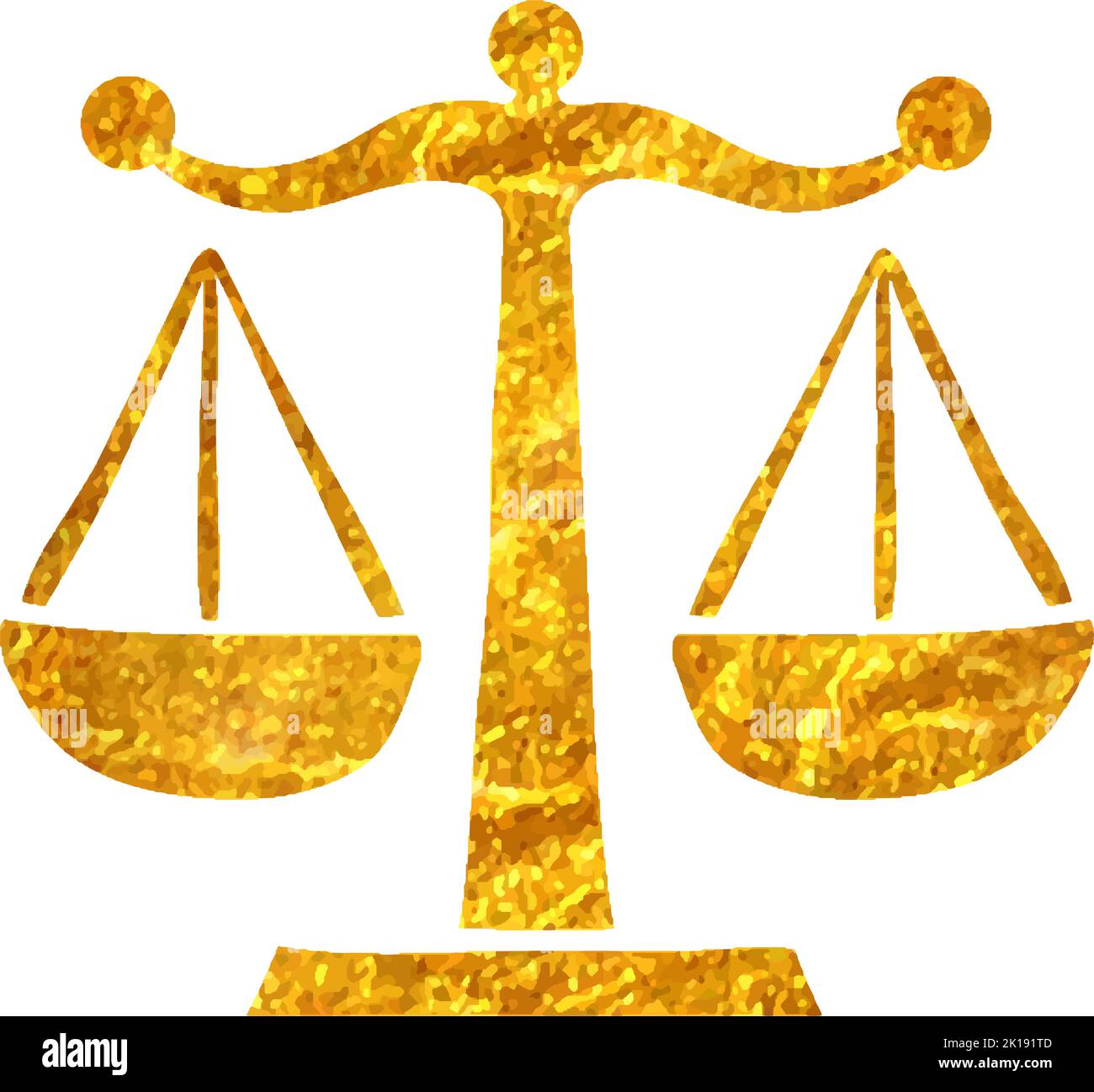 Hand drawn Justice scale icon in gold foil texture vector illustration ...