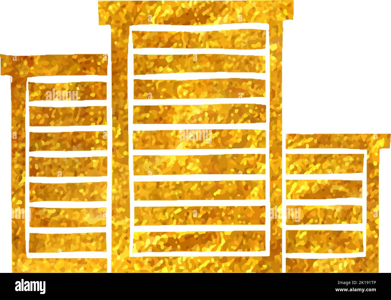 Hand drawn Hotel building icon in gold foil texture vector illustration ...