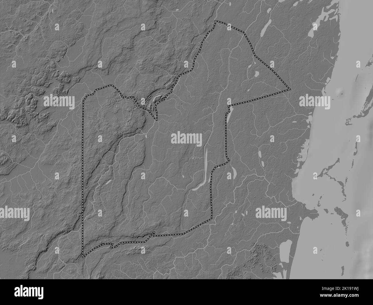 Orange Walk, district of Belize. Bilevel elevation map with lakes and ...