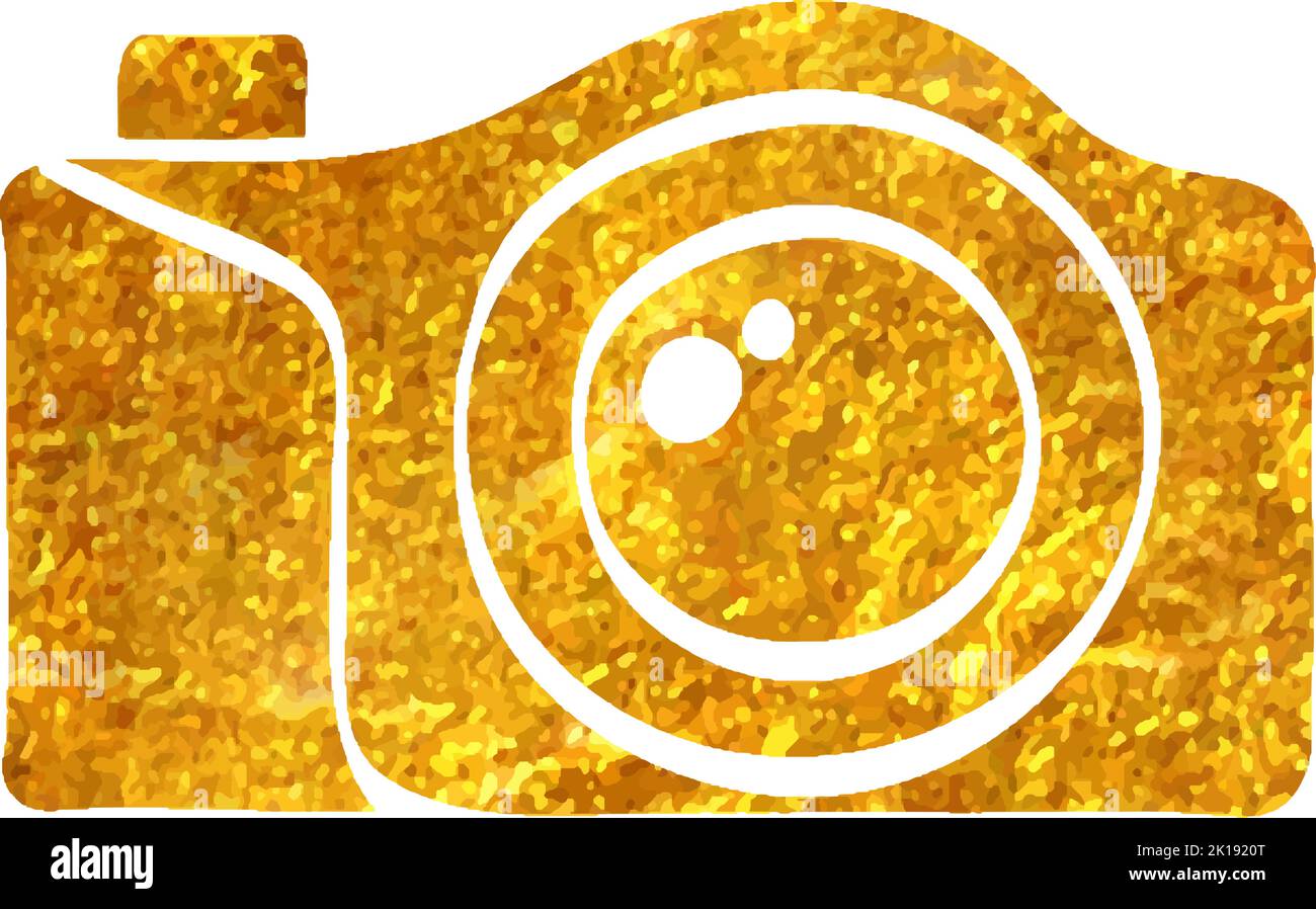 Hand drawn Camera icon in gold foil texture vector illustration Stock ...