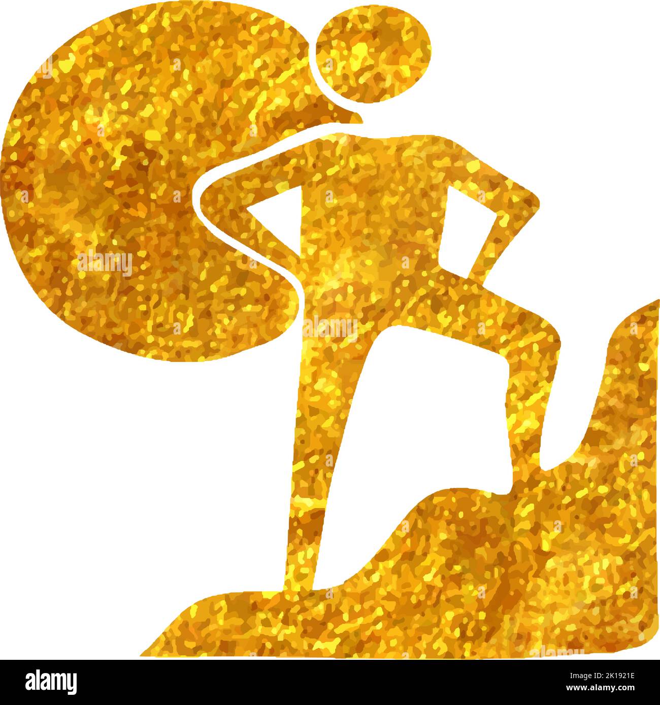 Hand drawn Rock climbing icon in gold foil texture vector illustration ...