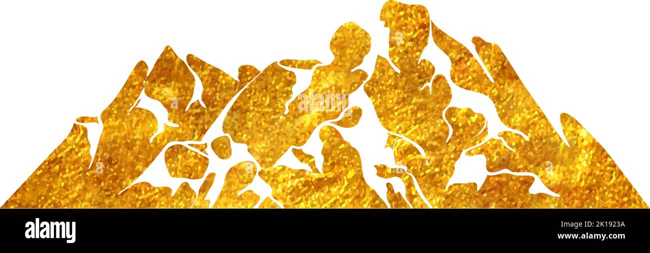 Hand drawn mountains in gold foil texture vector illustration Stock ...