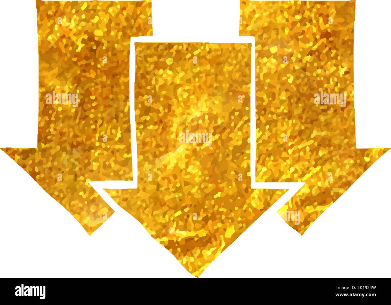 Hand drawn Multiple download arrow icon in gold foil texture vector ...