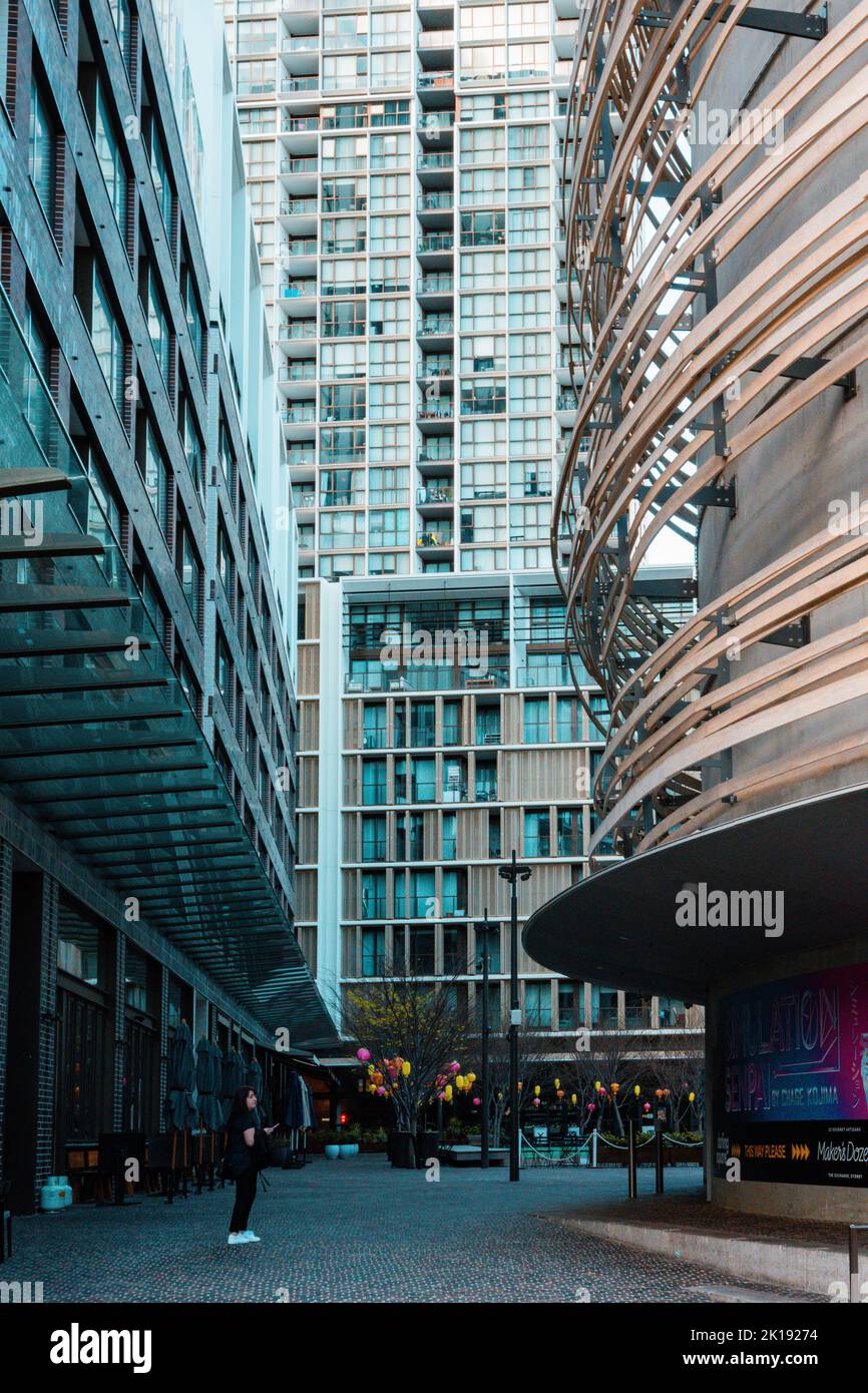 A vertical shot of modern architectural buildings in the city of Sydney ...