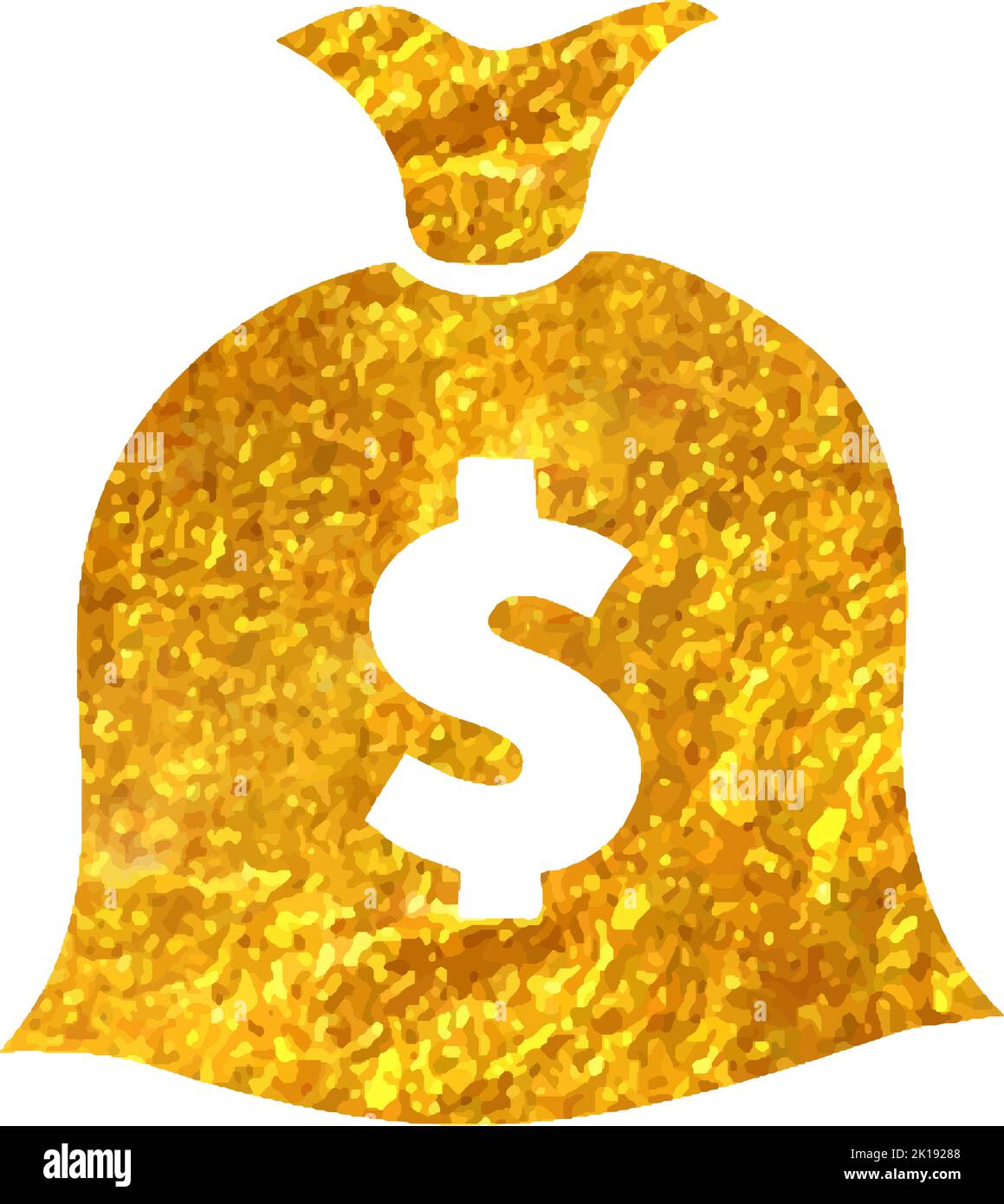 Hand drawn Money sack icon in gold foil texture vector illustration ...