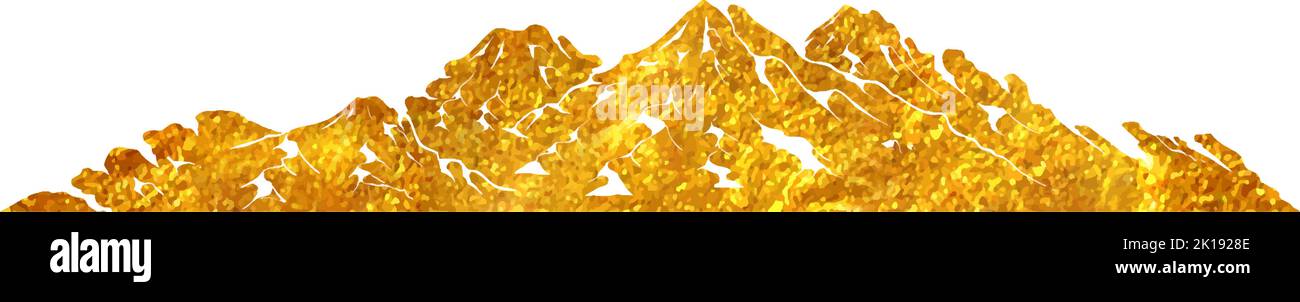Hand drawn mountains in gold foil texture vector illustration Stock ...