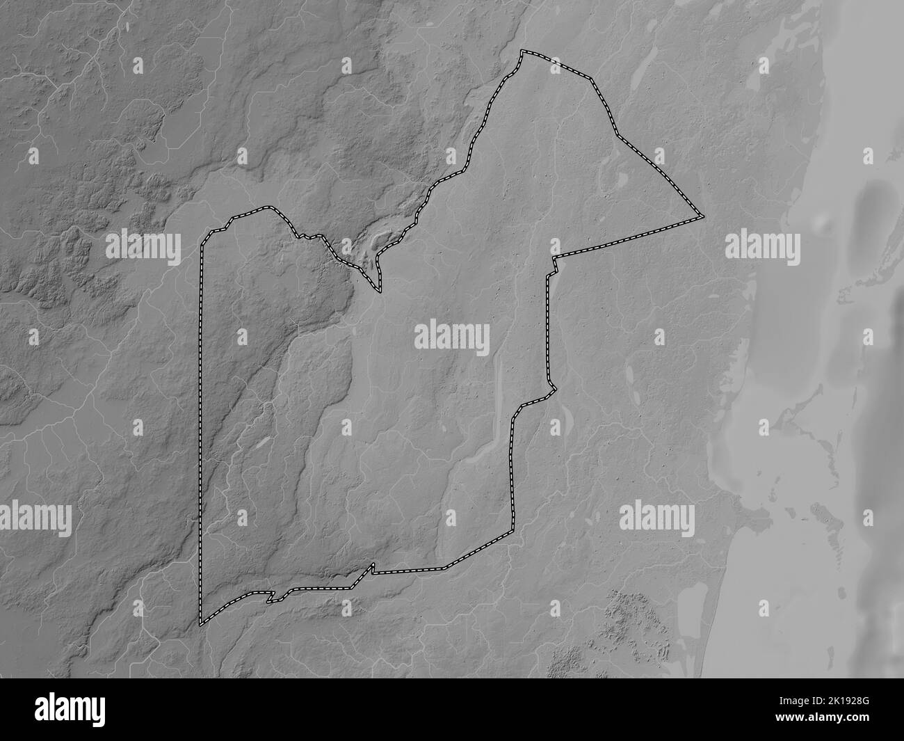 Orange Walk, district of Belize. Grayscale elevation map with lakes and ...