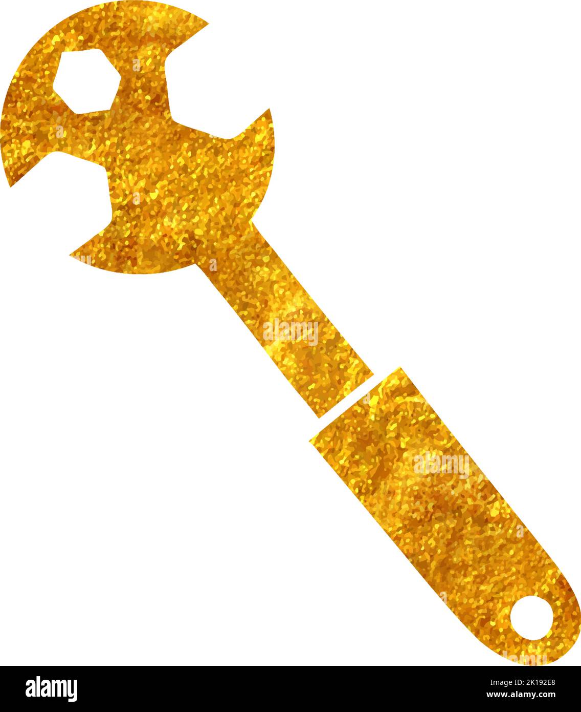Hand drawn bicycle spanner icon in gold foil texture vector ...