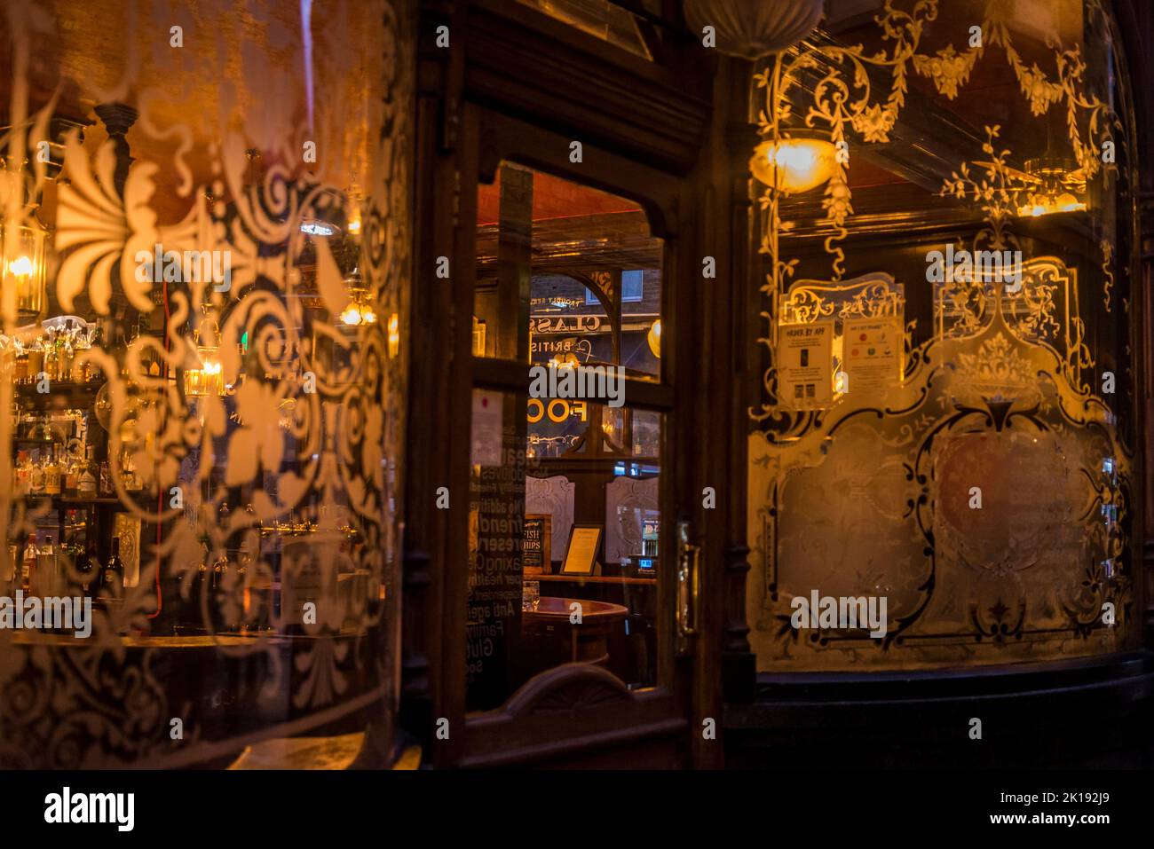 Old pub window of the Green King pub in Camden Passage, a lively ...