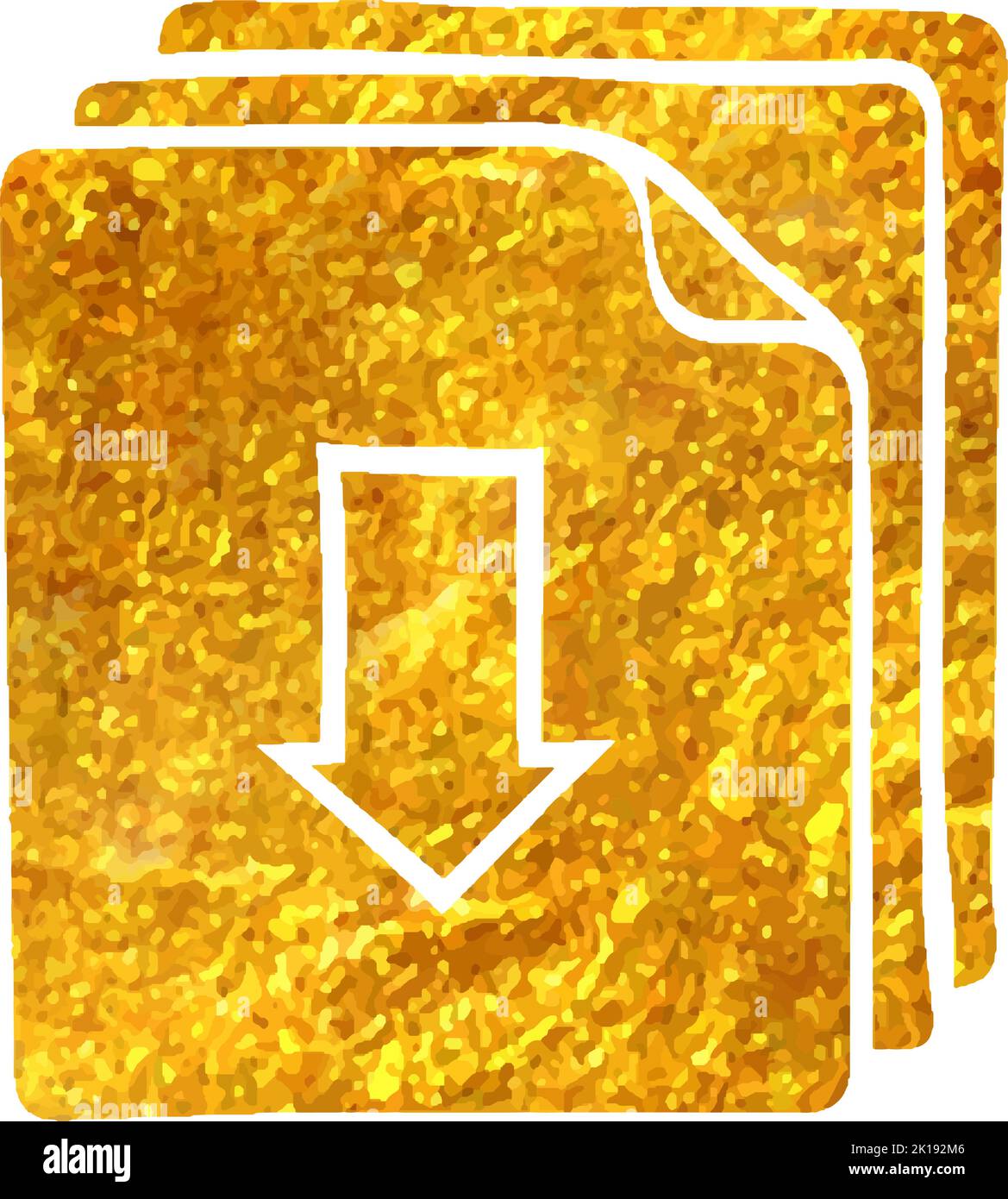 Hand drawn Multiple download arrow icon in gold foil texture vector ...