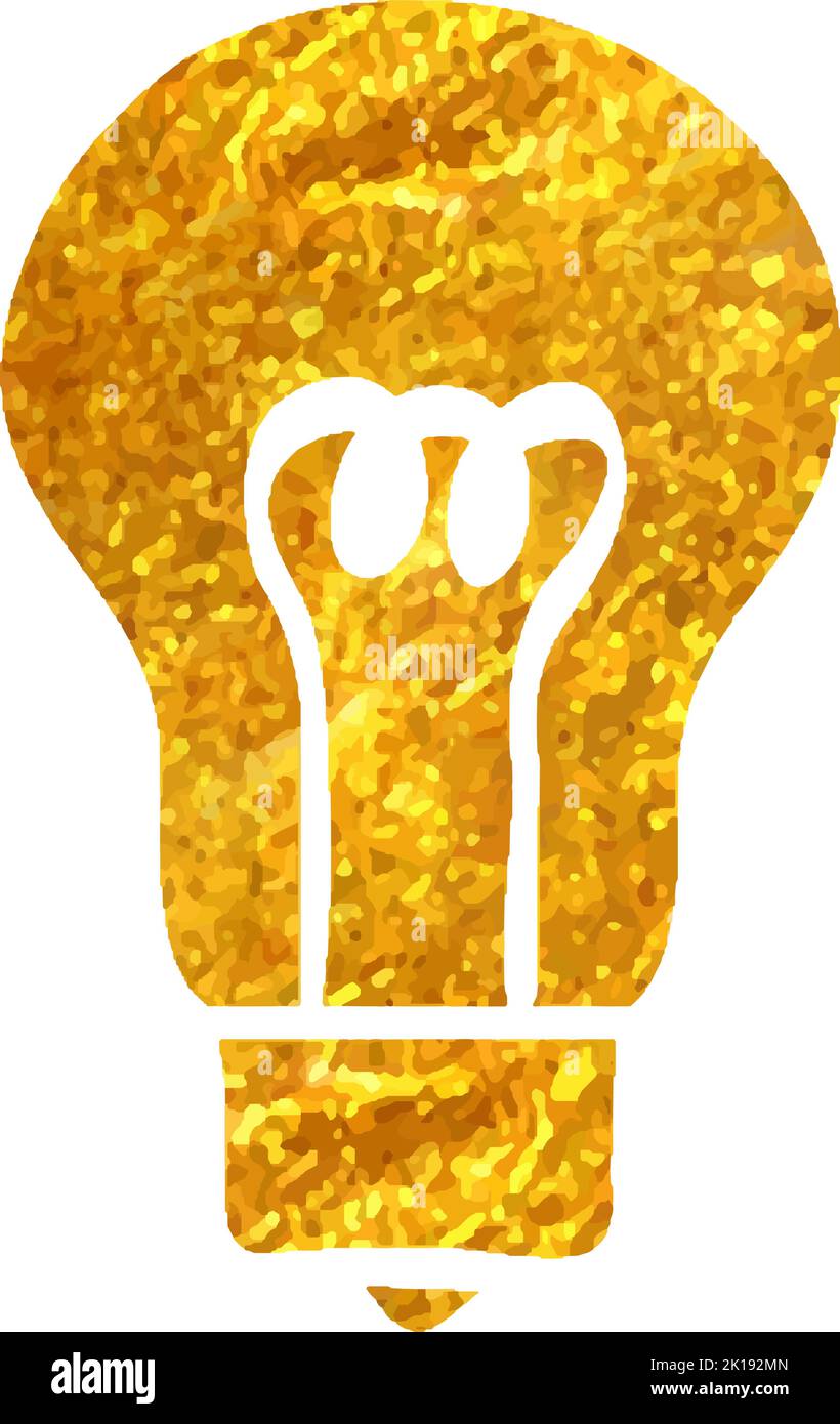 Hand drawn Light bulb icon in gold foil texture vector illustration ...