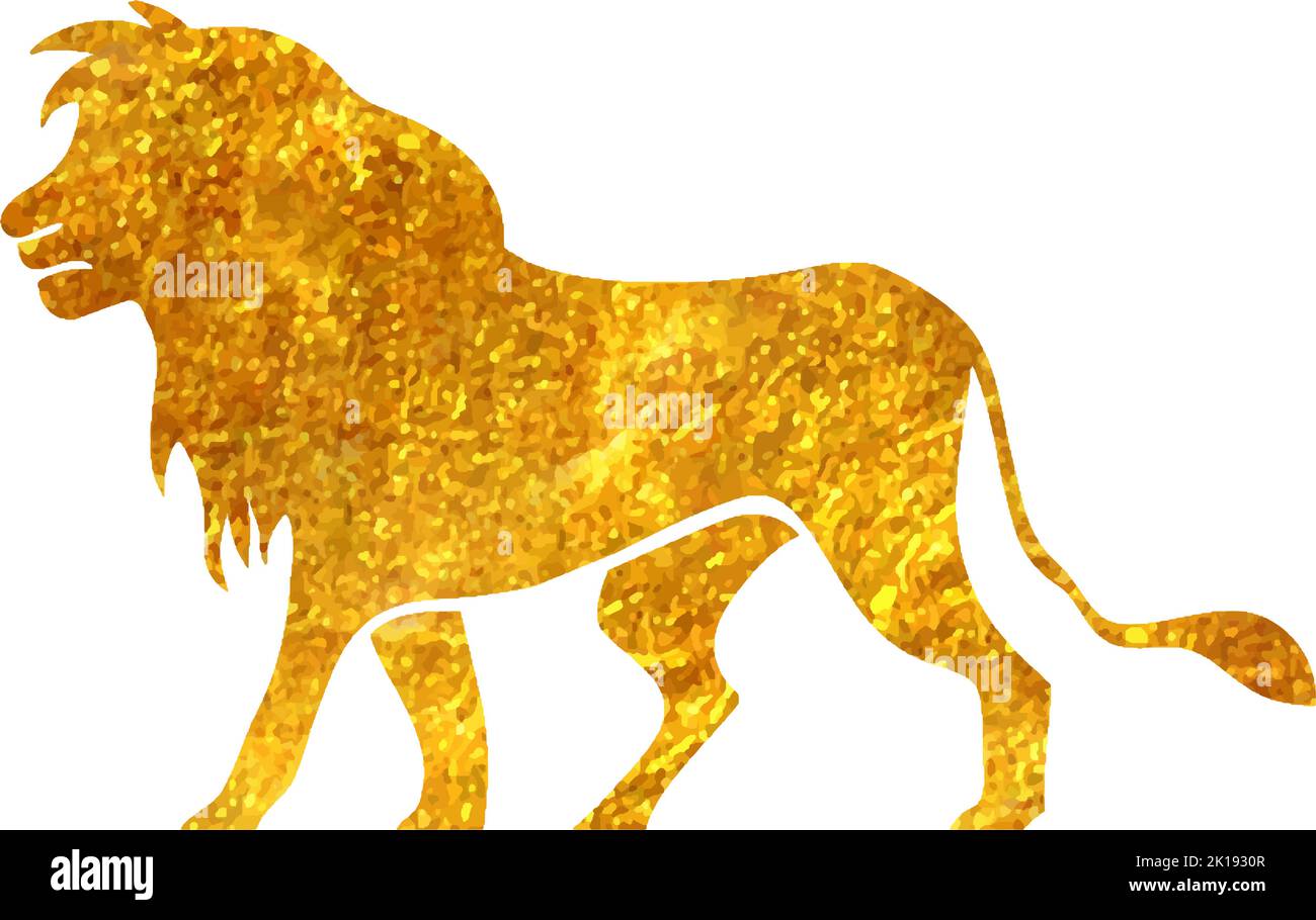 Hand drawn Lion icon in gold foil texture vector illustration Stock ...