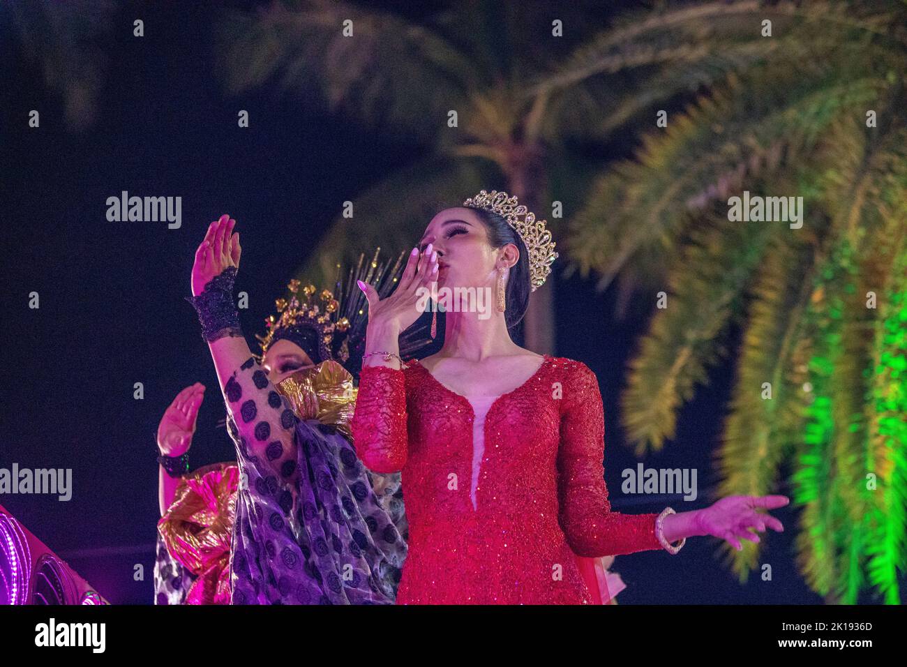 PATTAYA, THAILAND - SEPTEMBER 16: A LGBTQ+ princess throwing a hand ...
