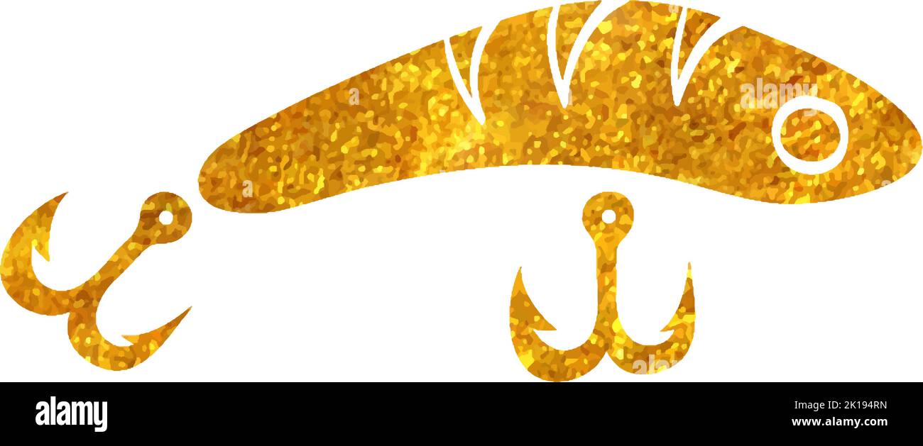 Hand drawn Fishing lure icon in gold foil texture vector illustration ...