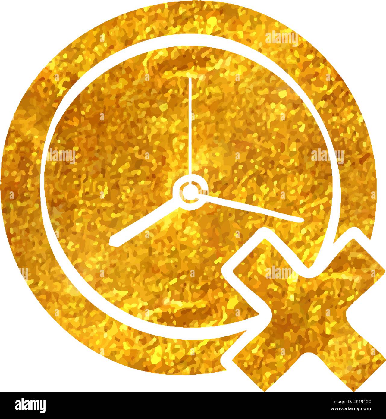 Hand drawn Clock with cross sign icon in gold foil texture vector ...
