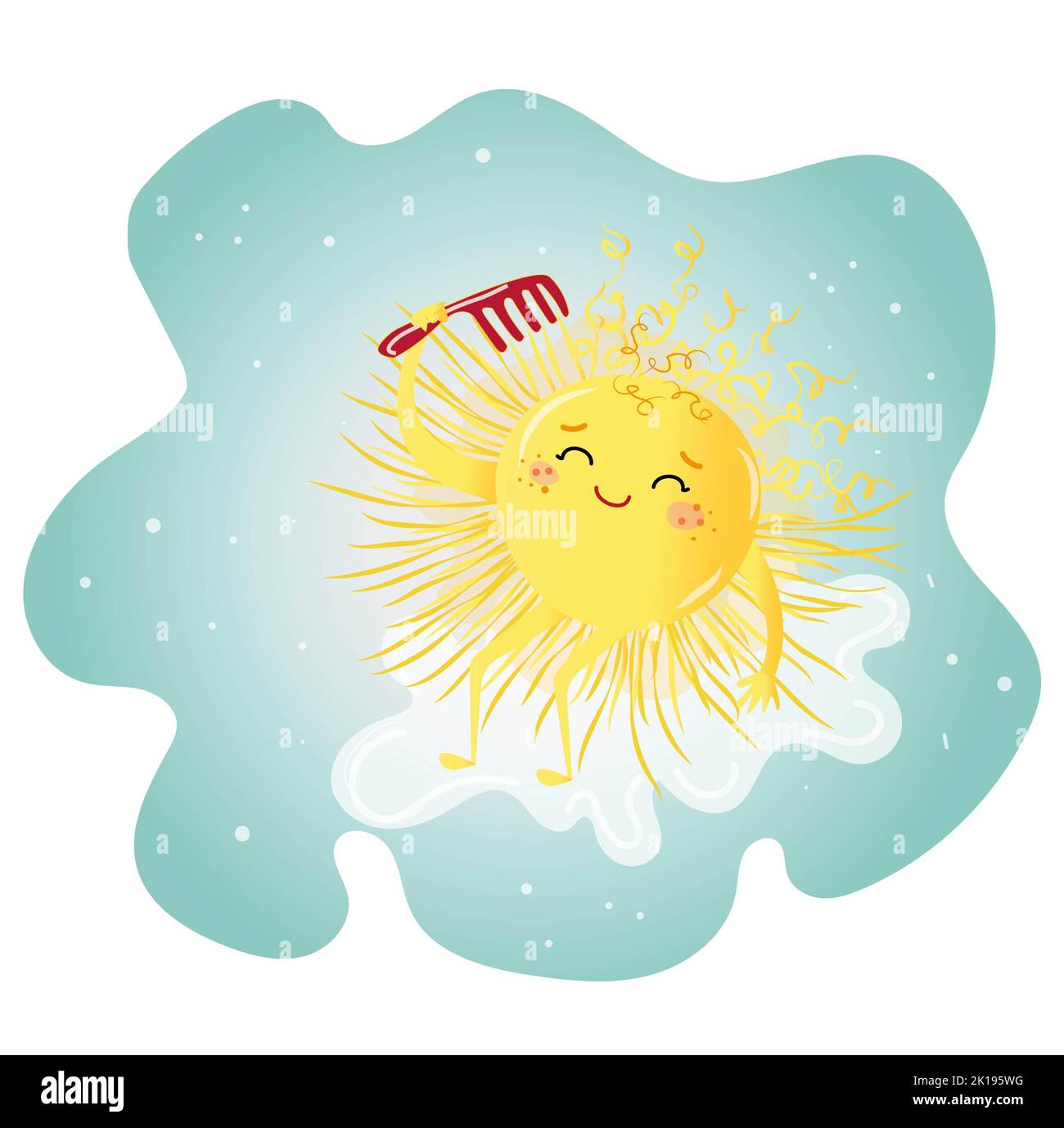 the sun combs its rays. blue delicate background and white cloud ...