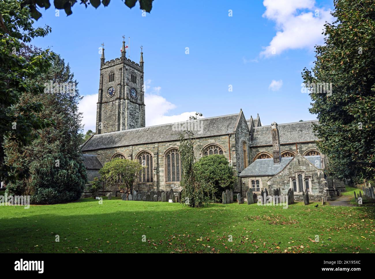 Tavistock Parish Church seen across the grounds. One of only three ...