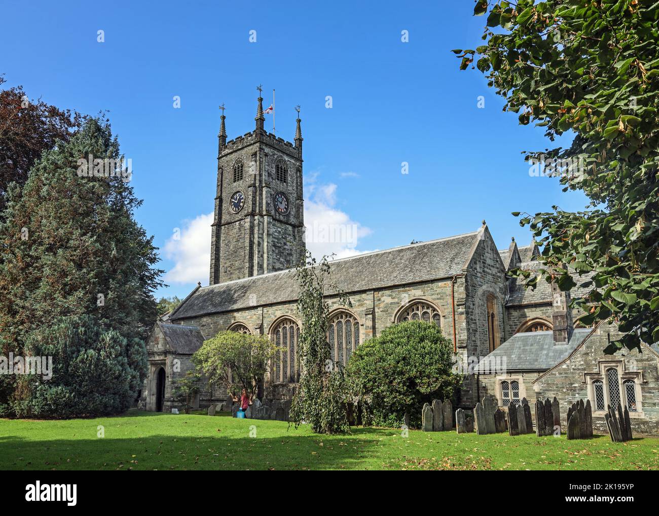 Tavistock Parish Church seen across the grounds. One of only three ...
