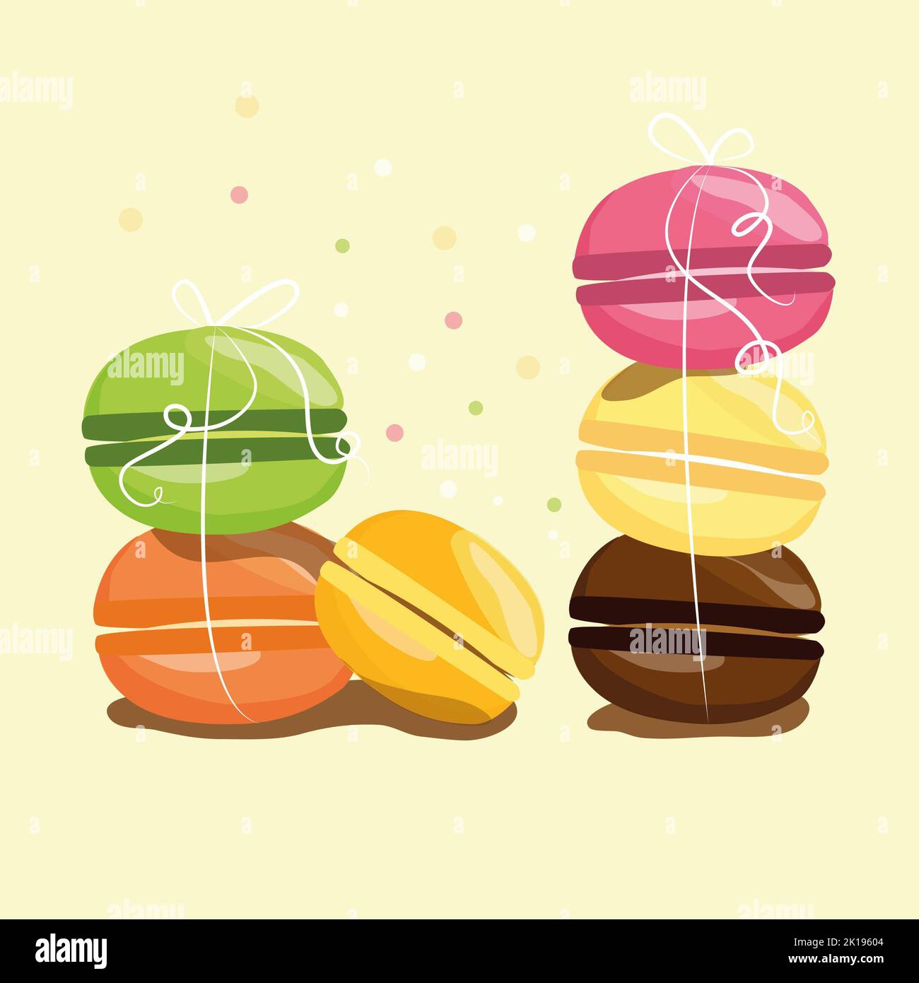 Cartoon macarons set. Different color almond cookies, isolated vector ...