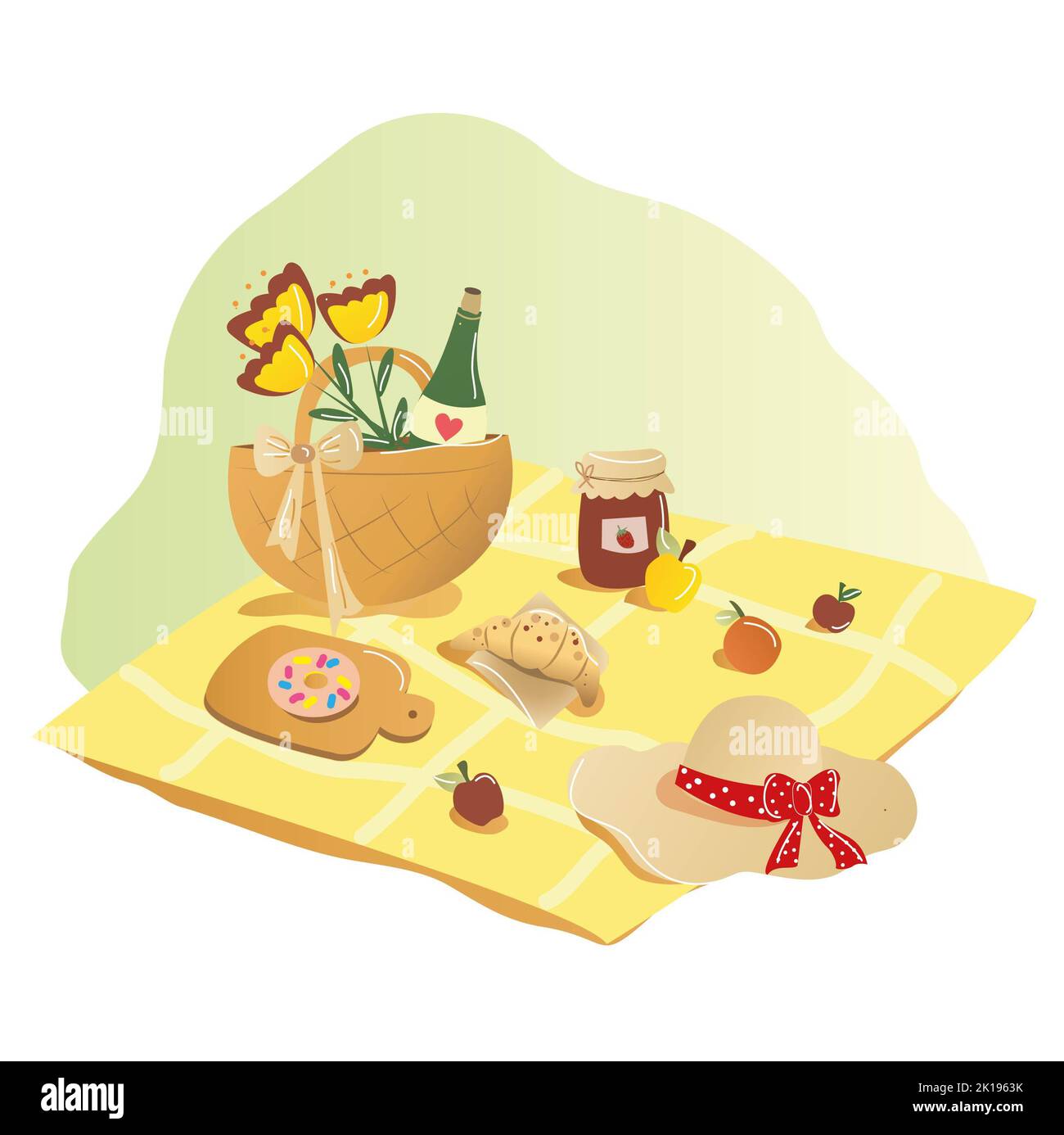 Picnic basket with food. Hand drawn. Summer picnic. Vector illustration ...