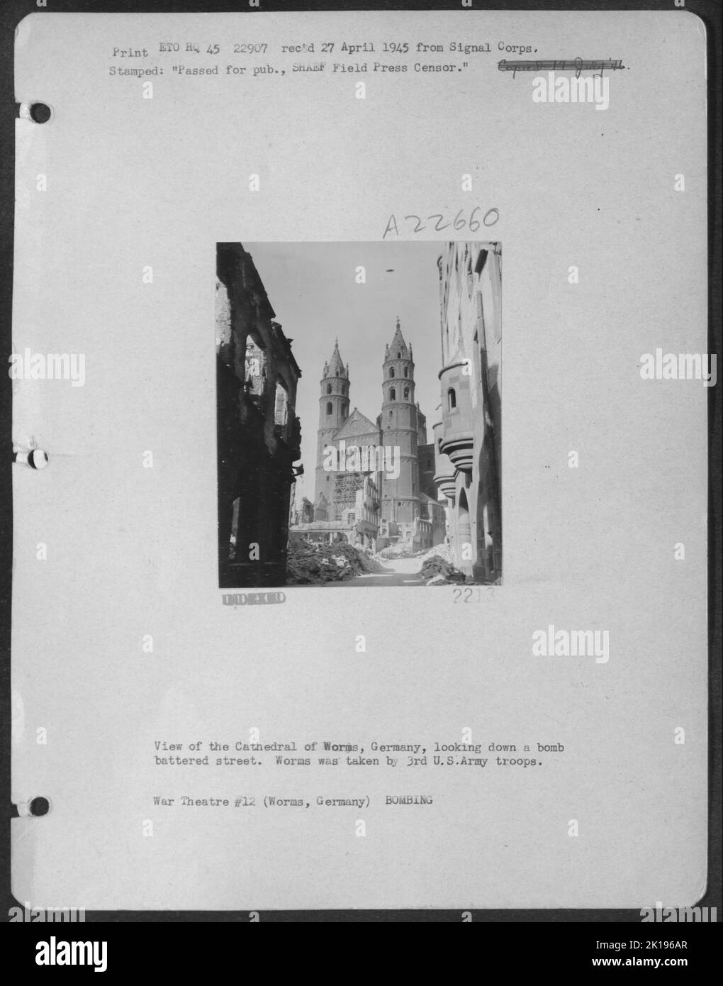 View Of The Cathedral Of Worms, Germany, Looking Down A Bomb Battered ...