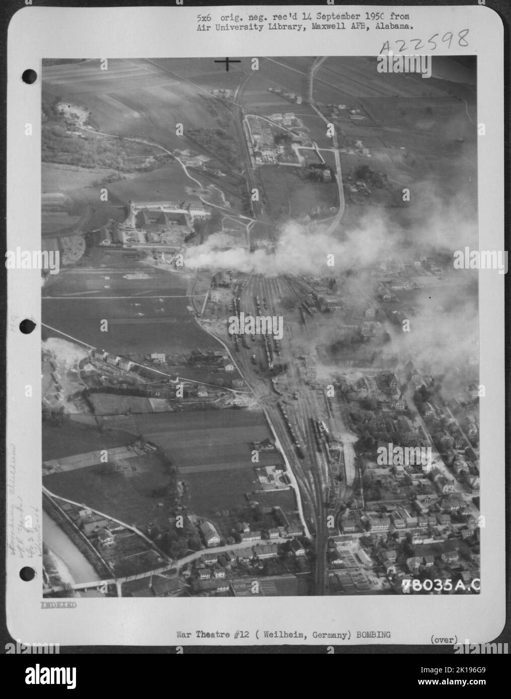 Bombs Burst On Weilheim Marshalling Yards, Germany During A Bomb Raid ...