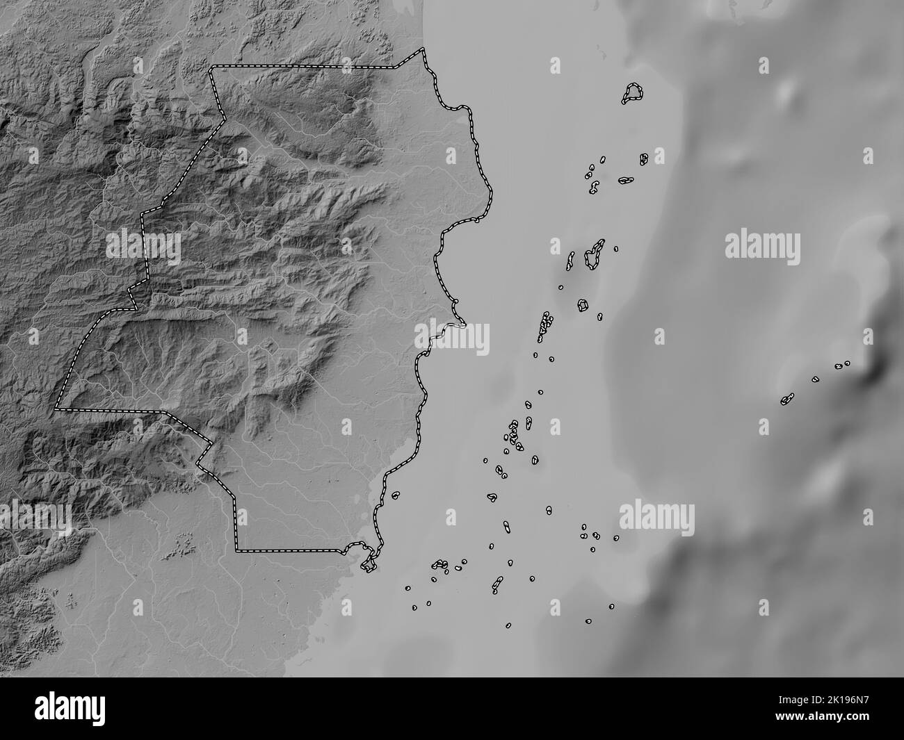Stann Creek, district of Belize. Grayscale elevation map with lakes and ...