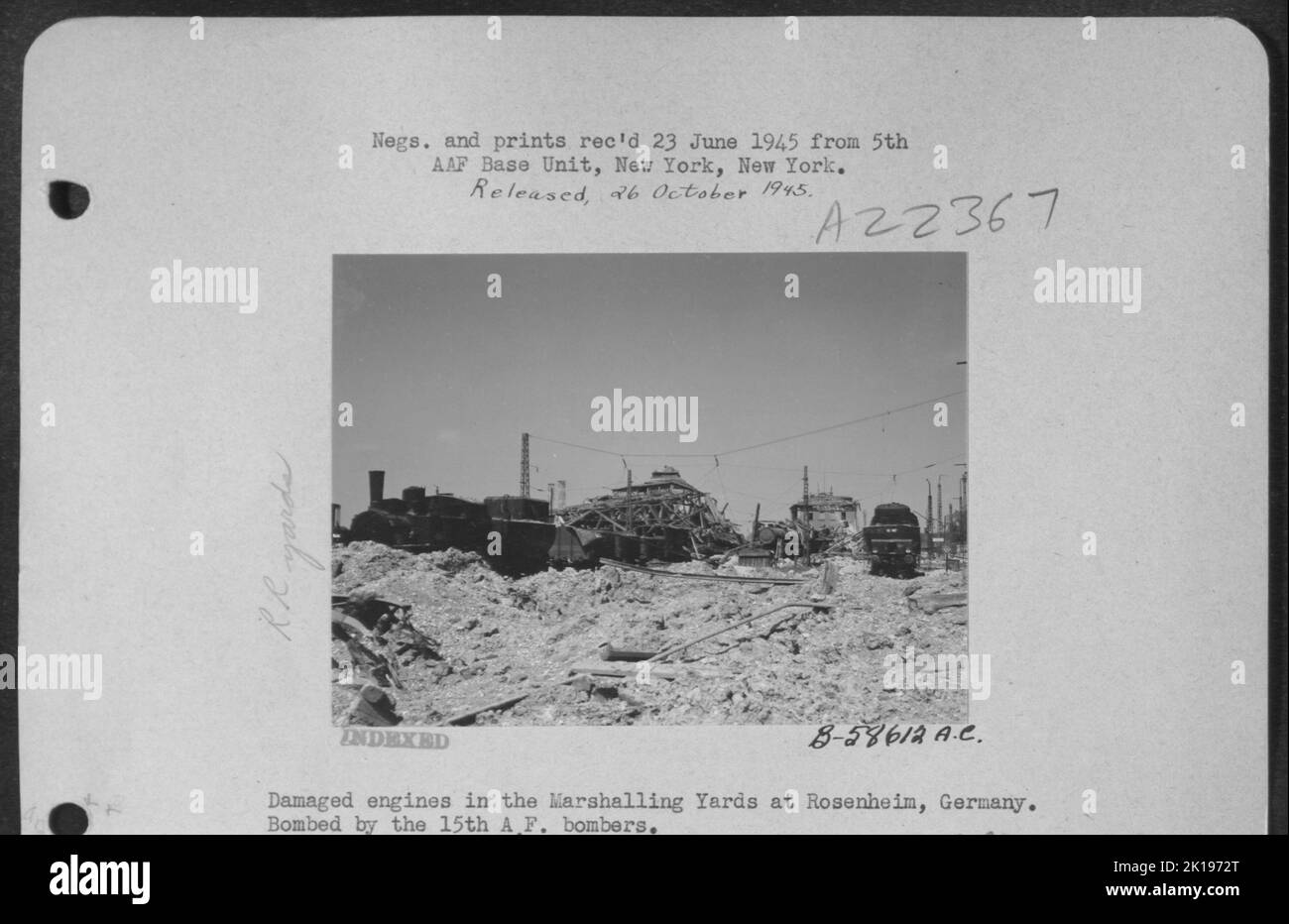 Damaged Engines In The Marshalling Yards At Rosenheim, Germany. Bombed ...
