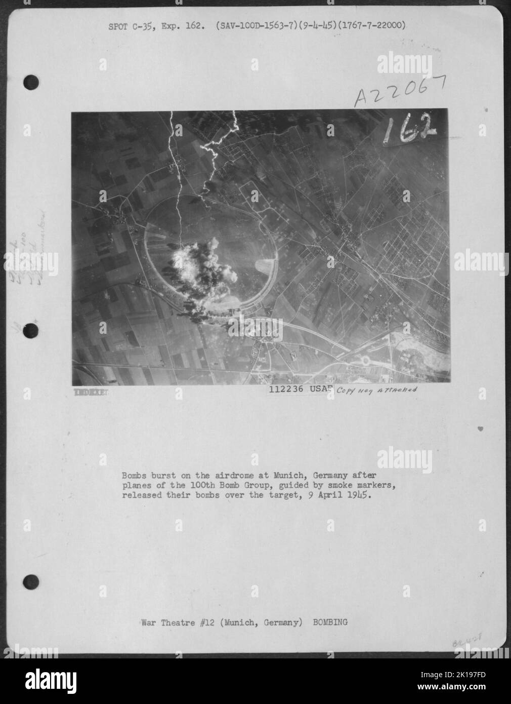 Bombs Burst On The Airdrome At Munich, Germany After Planes Of The ...