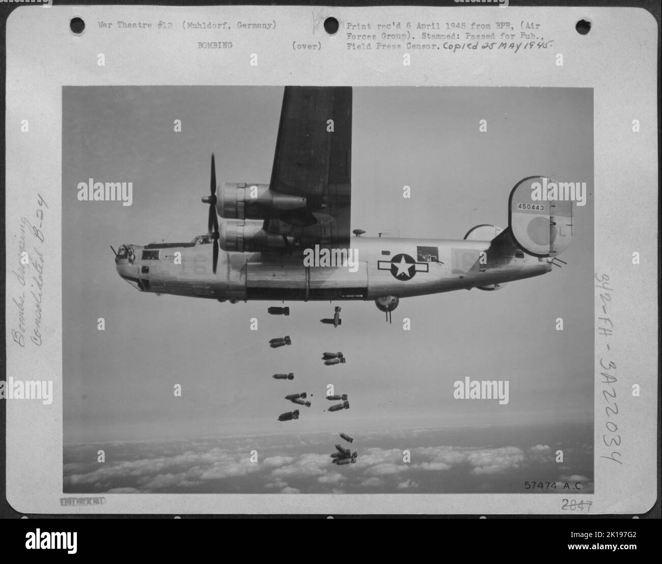 A Consolidated B-24 Liberator Bomber Of The 15Th Af Releases Its Bombs ...