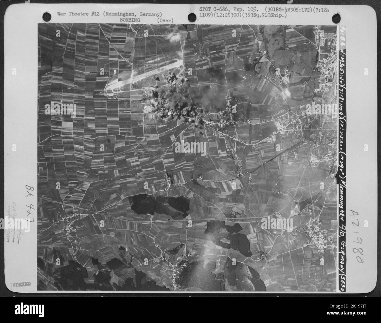 Bombs Burst On Memminghen Airdrome, Germany On 18 July 1944 During A ...