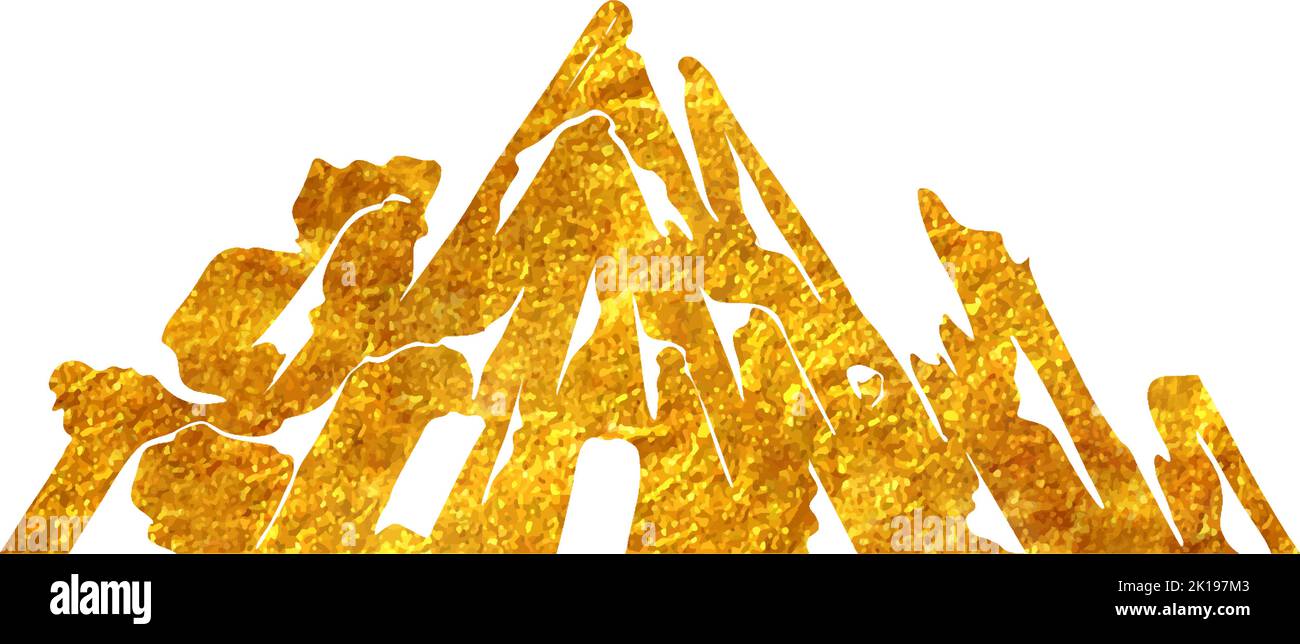 Hand drawn mountains in gold foil texture vector illustration Stock ...